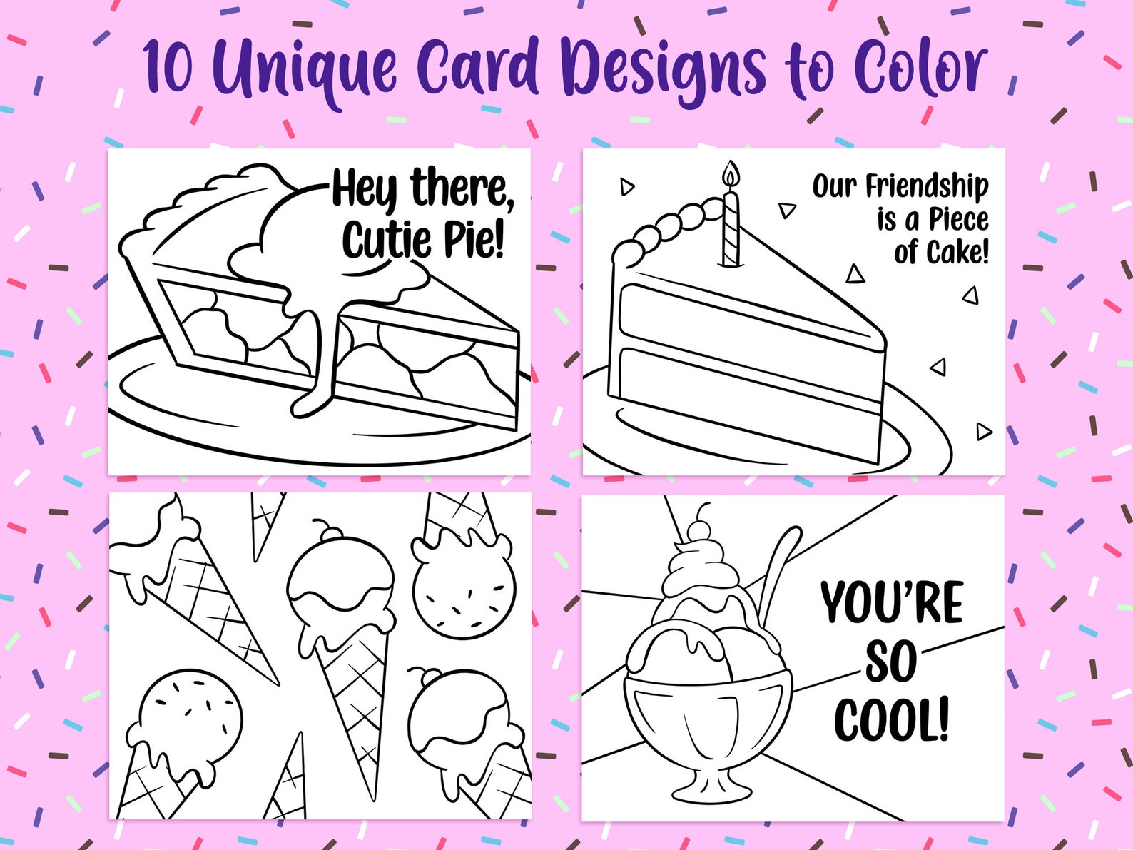 PRINTABLE Sweets & Treats Color Your Own Postcards Set of 10 - Etsy