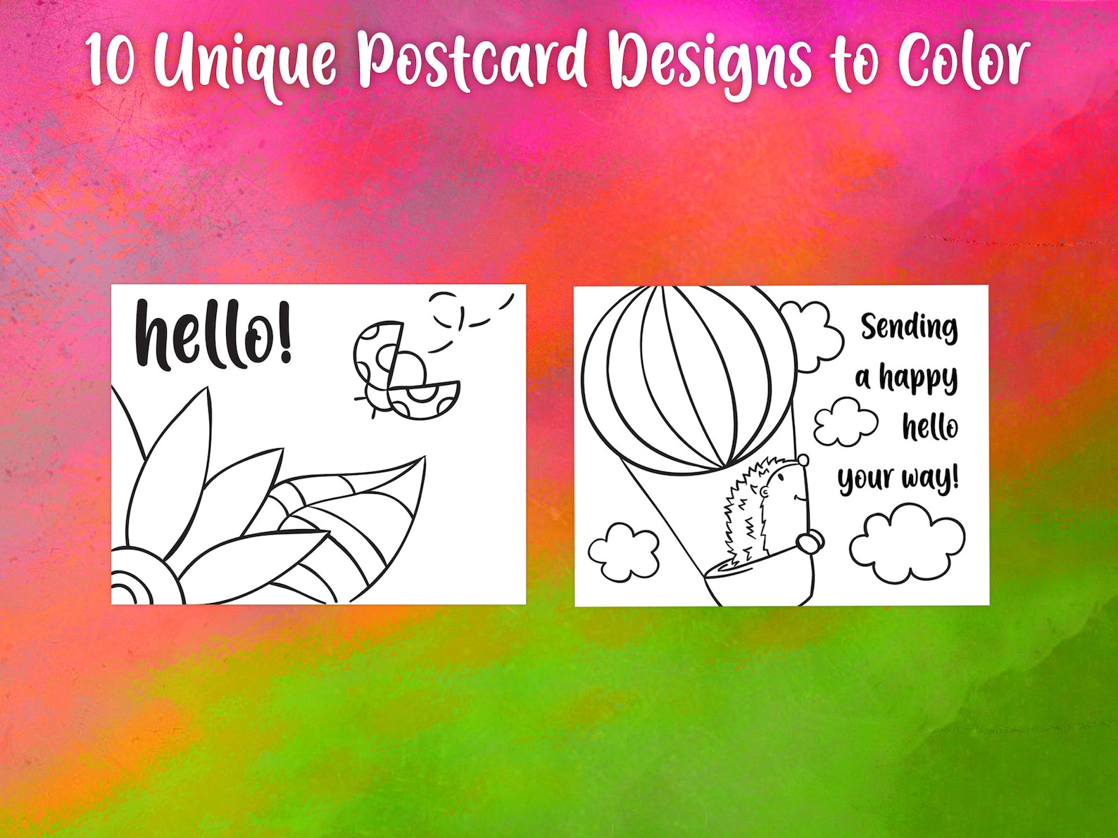 Color Your Own Postcards Set of 10 Cards to Color Kids - Etsy