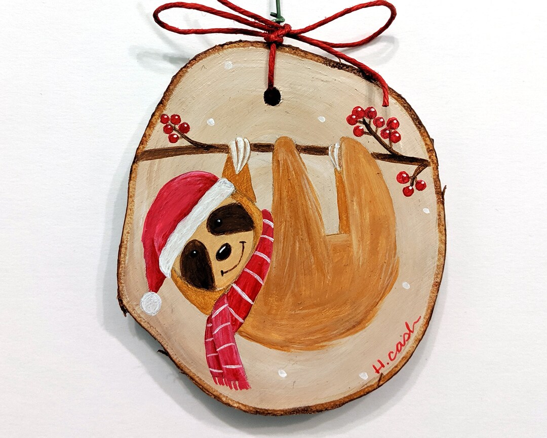 Sloth Christmas Ornament Wooden Hand-painted Ornament - Etsy