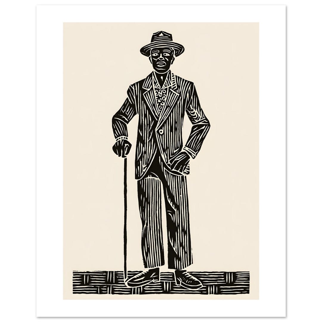 Gentleman Linocut Poster – African Dandy Black & White Art Print ...
