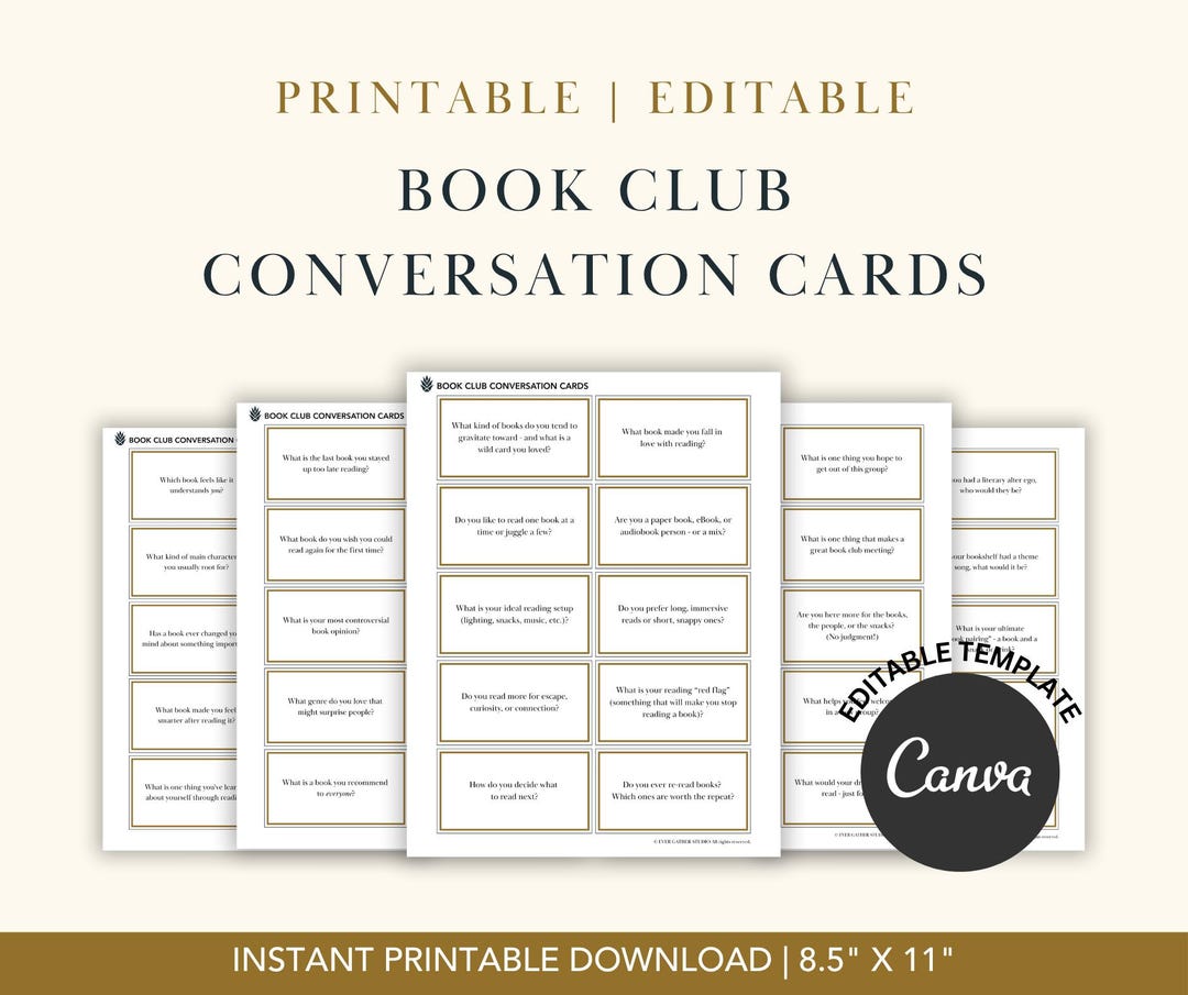 Book Club Conversation Cards - Printable and Canva Template - Etsy ...
