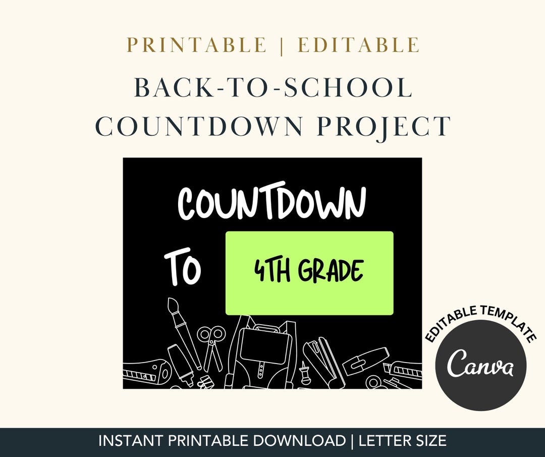 Back-to-school Countdown Project - Printable and Editable Canva ...