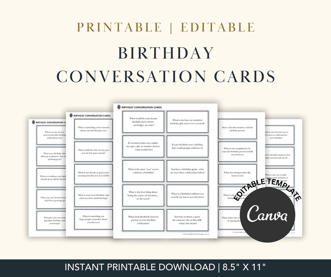 Birthday Conversation Cards - Printable and Canva Template - Etsy