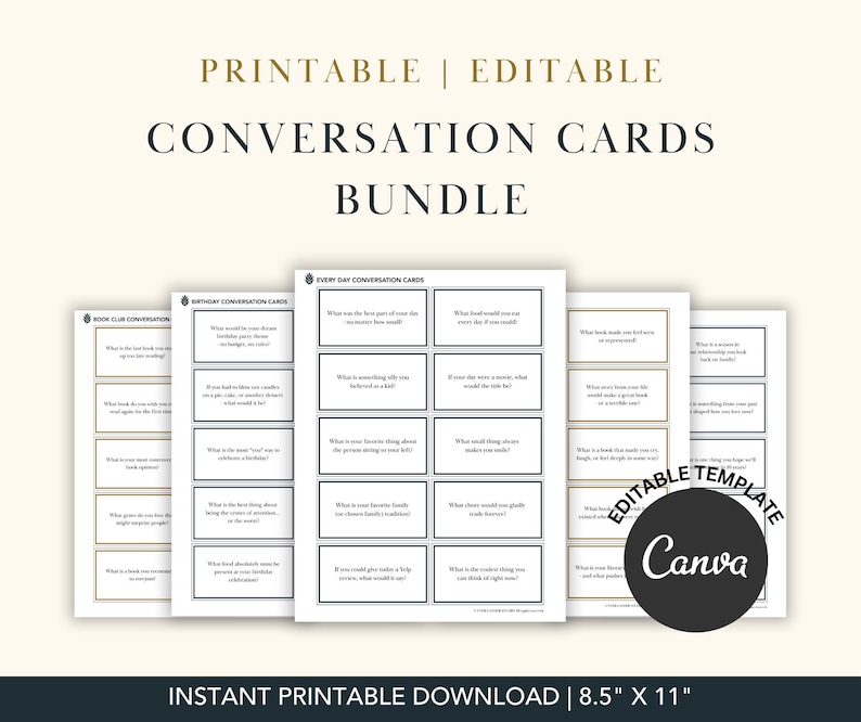 Conversation Cards Bundle - Printable and Canva Template - Etsy