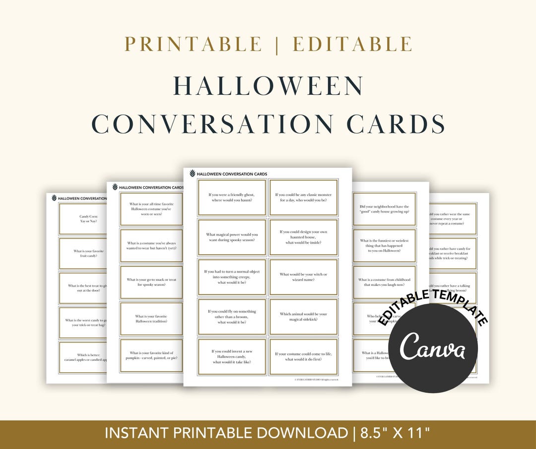 Halloween Conversation Cards - Printable and Canva Template - Etsy