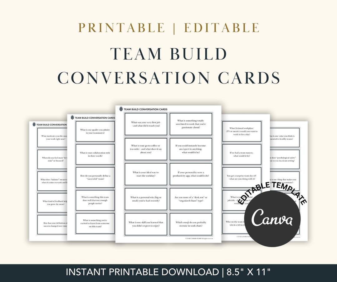 Team Build Conversation Cards - Printable and Canva Template - Etsy