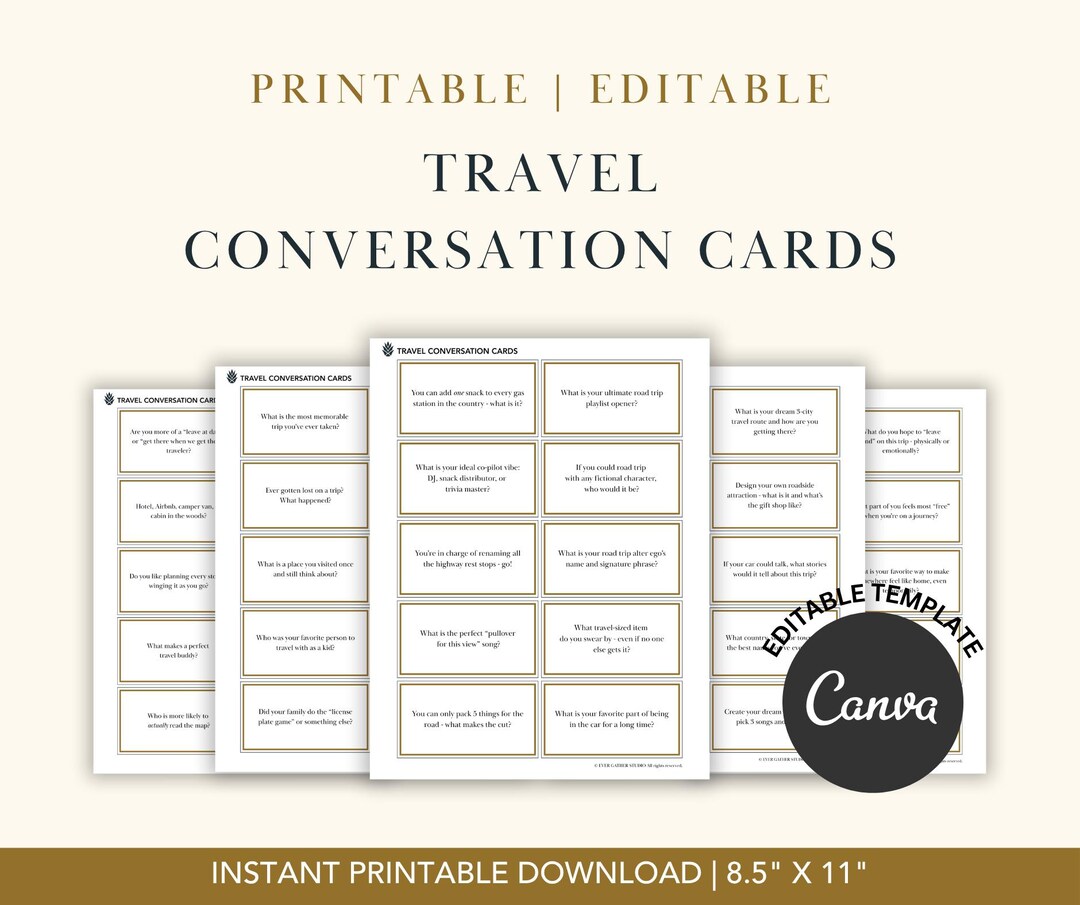 Travel Conversation Cards - Printable and Canva Template - Etsy