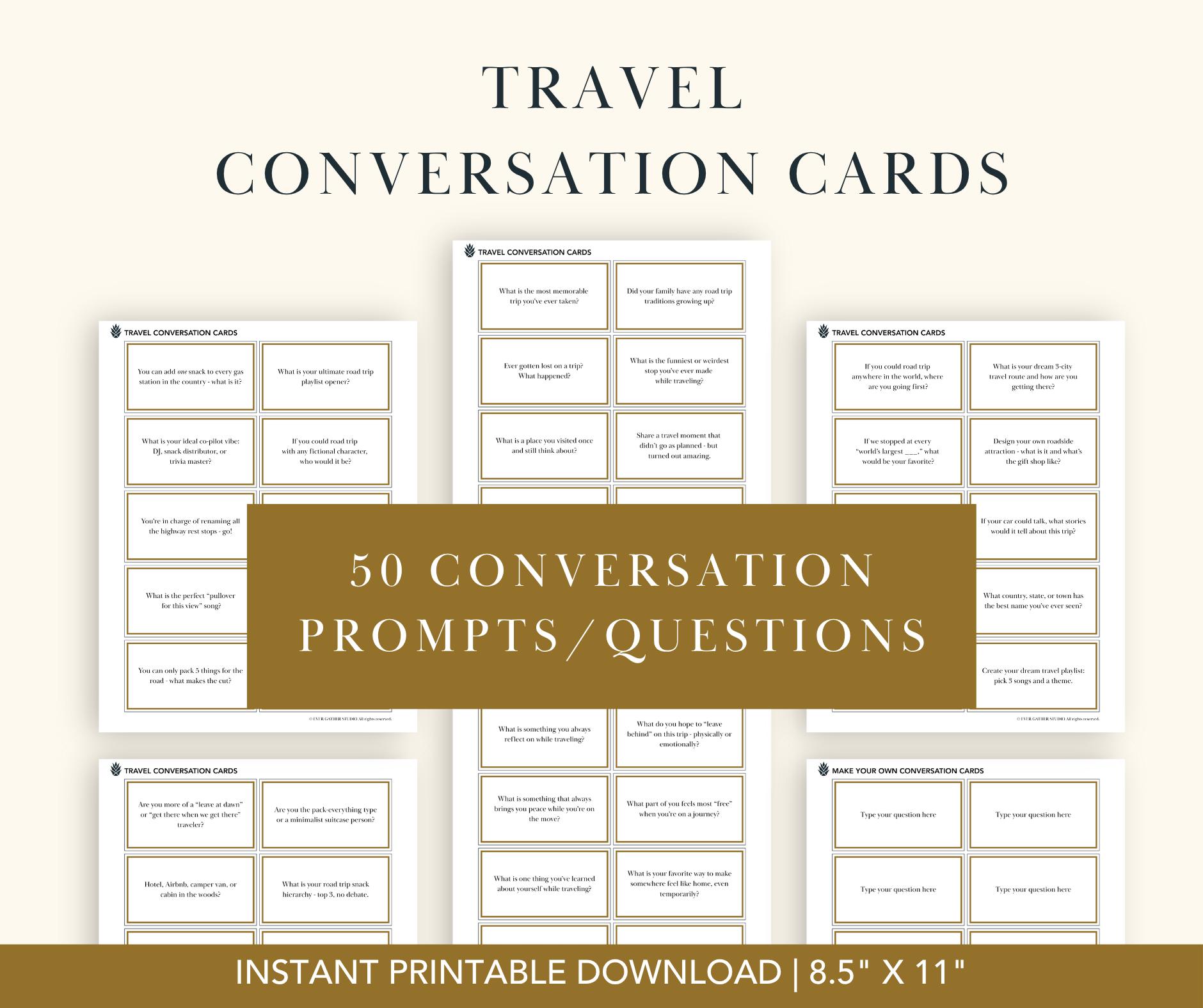 Travel Conversation Cards - Printable and Canva Template - Etsy