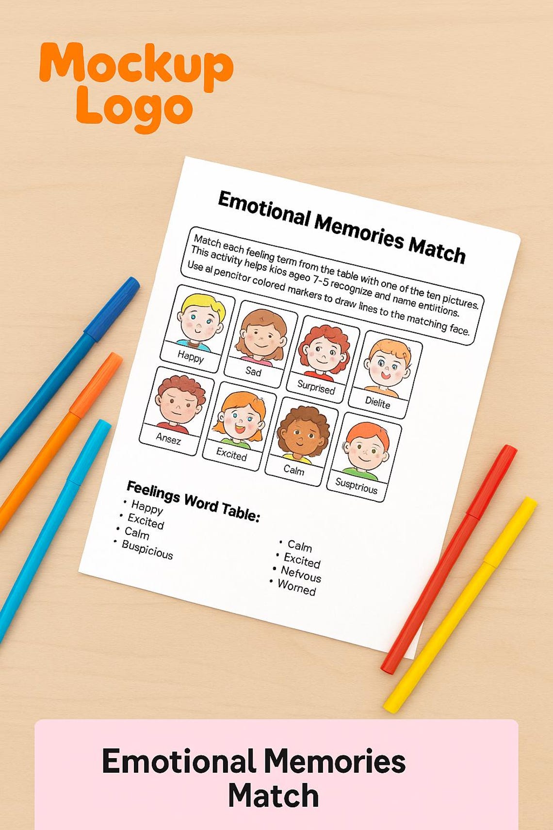 Emotional Face Matching, Game Printable, Feeling Worksheet for Kids ...