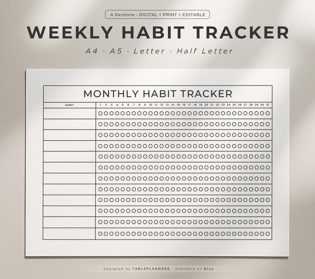 Habit Tracker Monthly Printable PDF, Monthly Routine & Goal Tracker ...