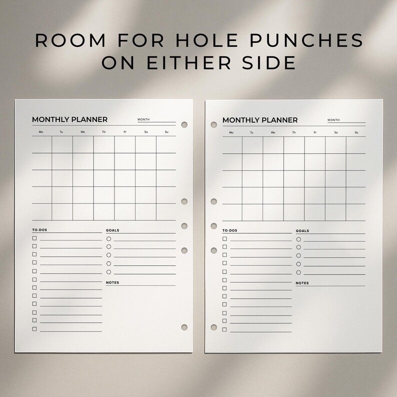 Minimalist Monthly Planner Printable, Undated Calendar, Fillable Goal ...