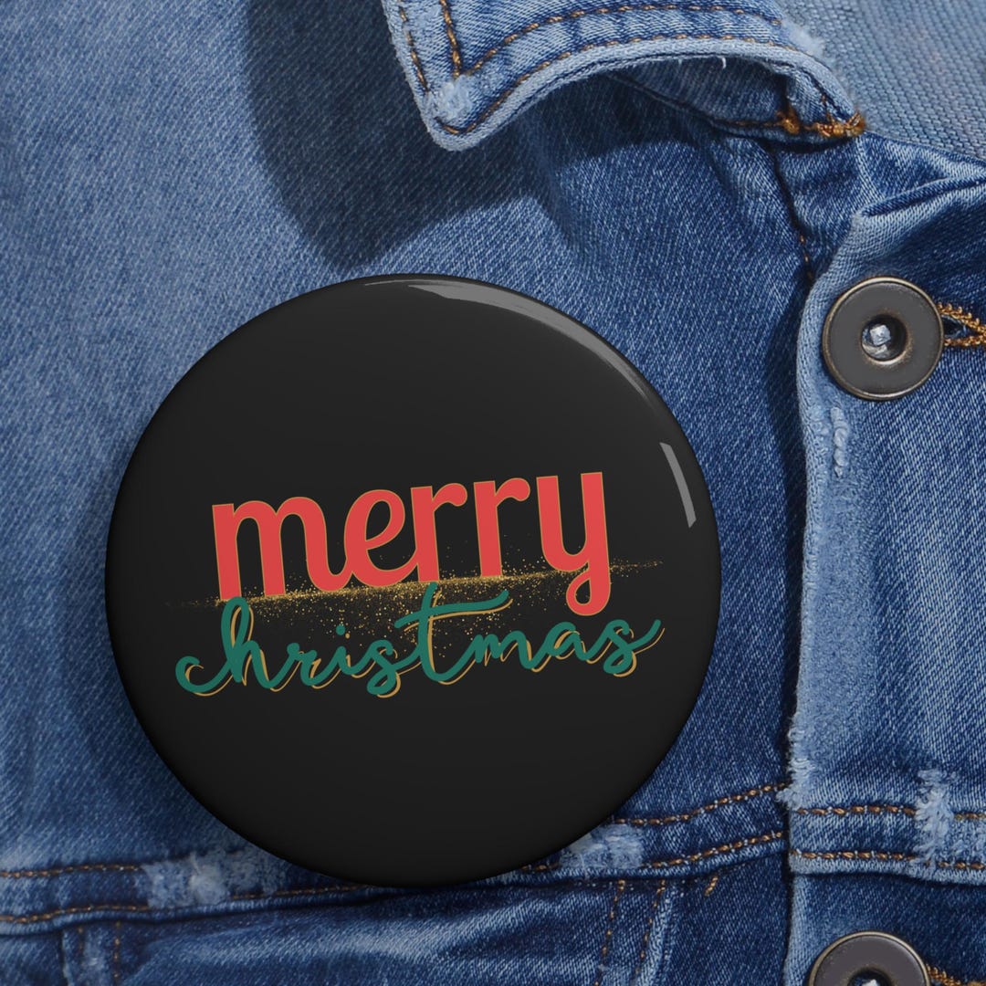 Merry Christmas Pin | Black Holiday Button With Festive Design - Etsy