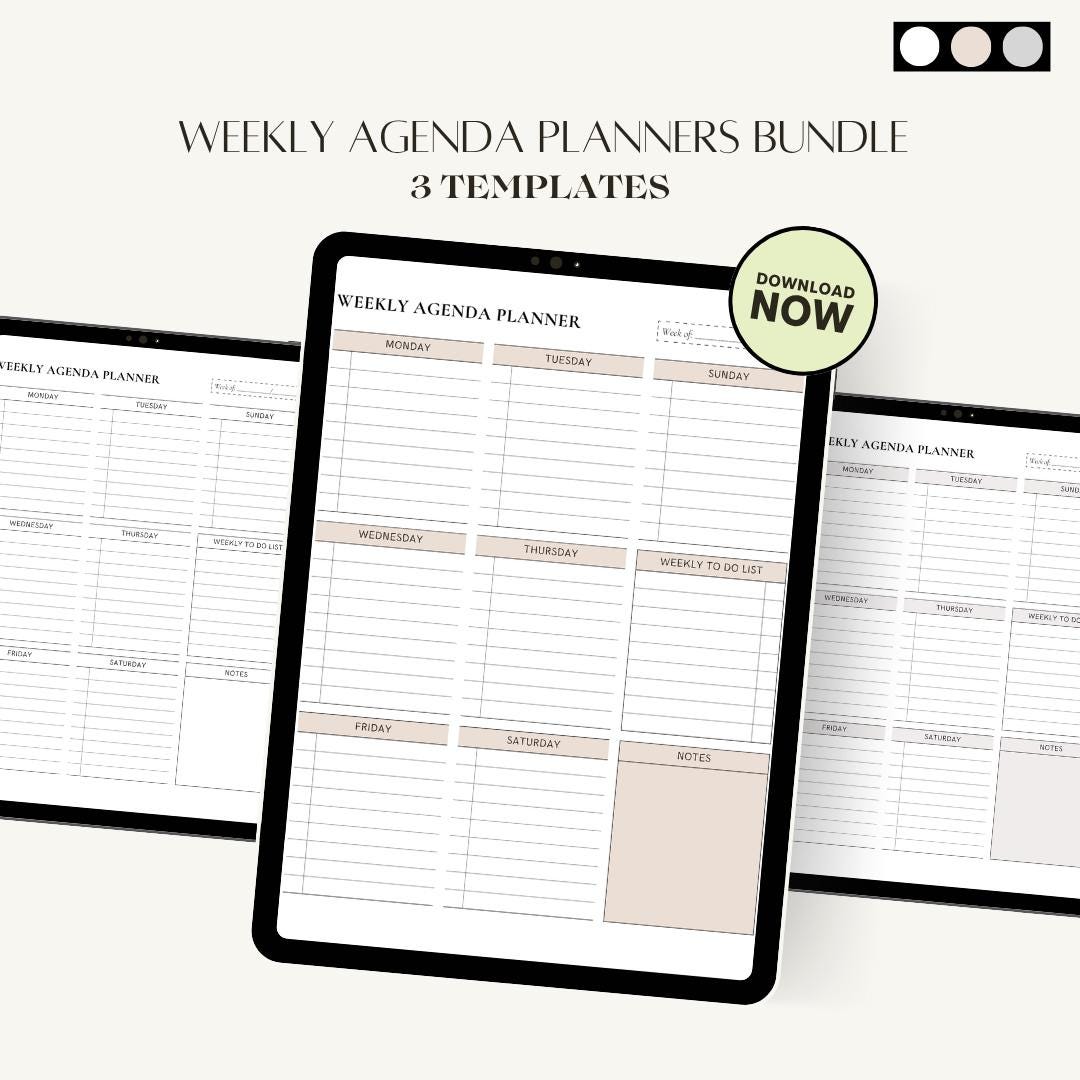 Weekly Agenda Planner Bundle – Printable Weekly Planner Templates, to ...