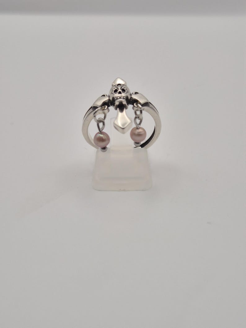 Sugar Skull Cross Mini Pearl Ring - Etsy UK