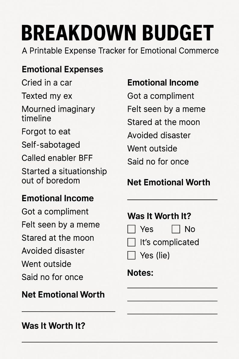Breakdown Budget – Funny Digital Download, Emotional Spending Worksheet ...