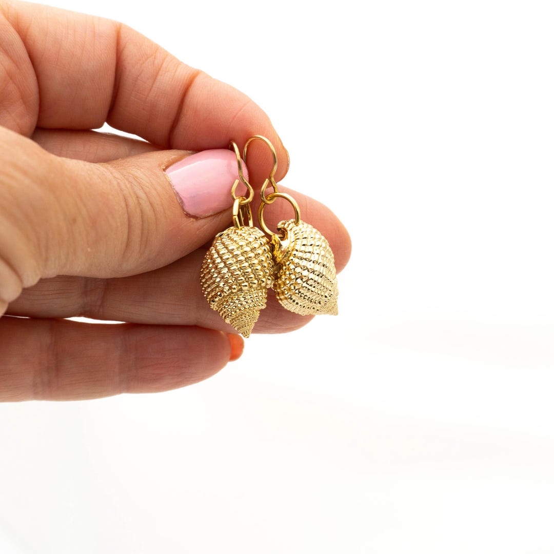 Gold Dipped Shell Earrings, Beach Wedding Shell Jewelry, Vintage Gold Seashell Earrings, Genuine ...