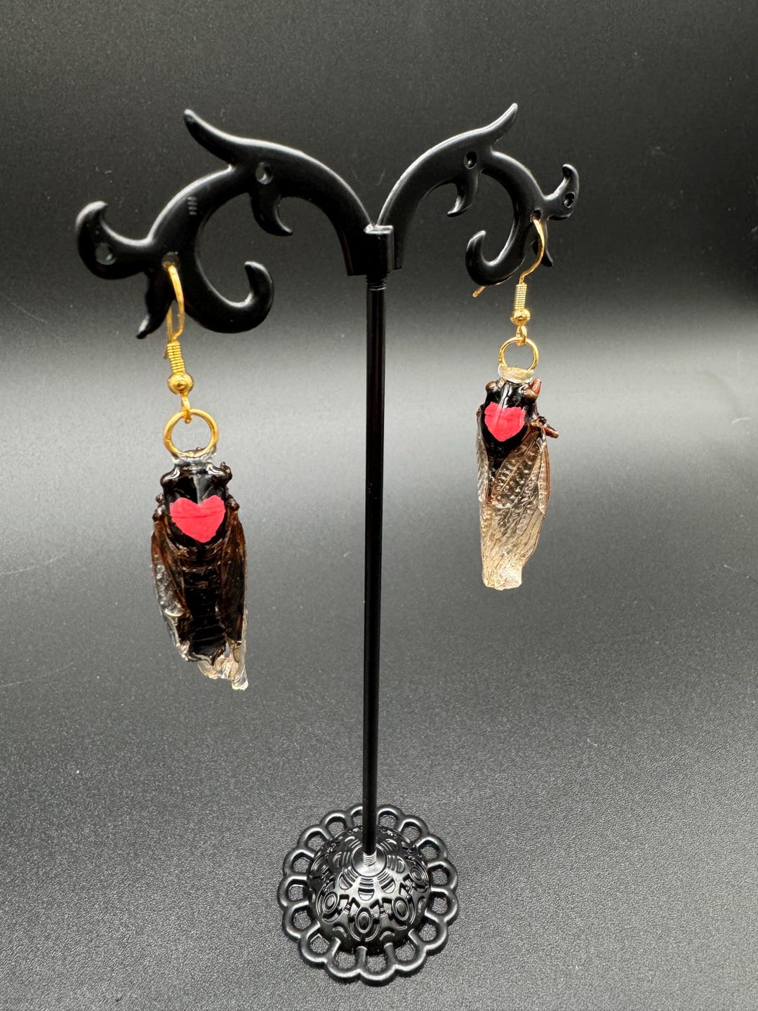 Cicada Insect Heart Resin Coated Earrings - Etsy
