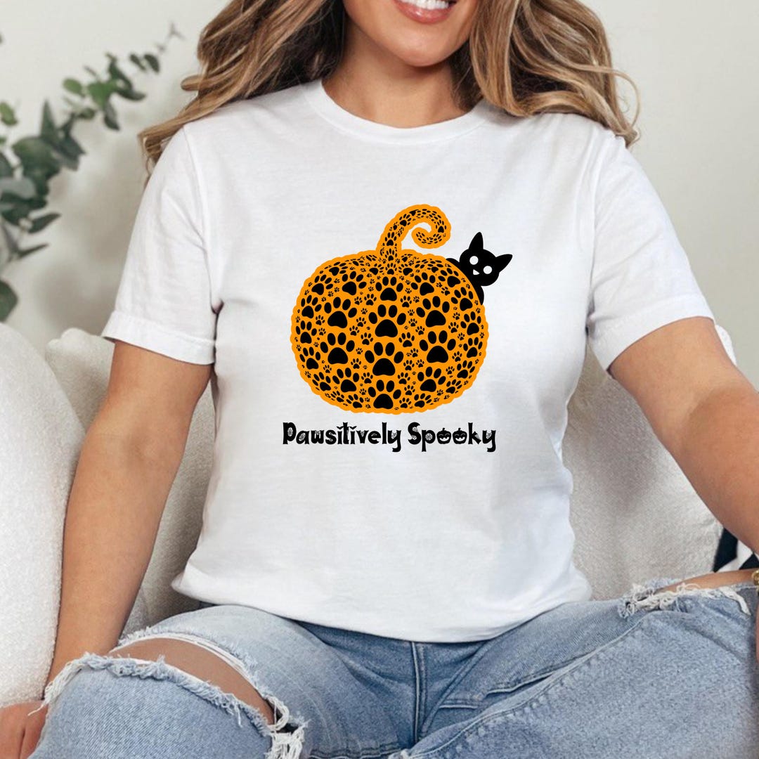 Pawsitively Spooky Halloween Cat Paw Print Shirt: Pet Lover Gift - Etsy