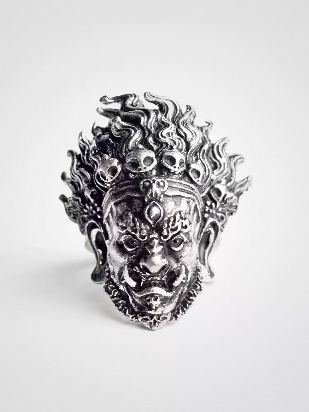 Handmade Silver Mythic Mask & Demon Face Ring Necklace | Black Myth ...