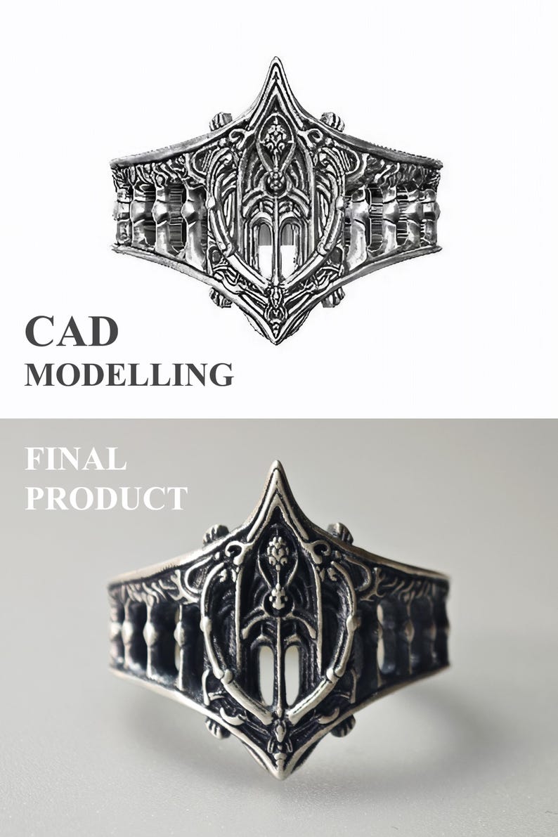 Midnight Throne Ring, Gothic Architecture Signet, Handmade Sterling ...