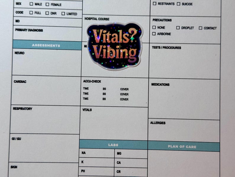 Nurse Sticker- Vitals? Vibing Holographic Sticker – RN Humor Decal ...