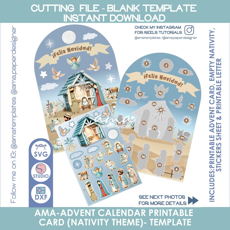 AMA Advent Calendar SVG and Printable | Nativity Card With Stickers in ...