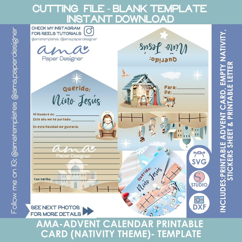 AMA Advent Calendar SVG and Printable | Nativity Card With Stickers in ...