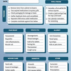 Medicine Cabinet Organizer Printable | Emergency Prep Checklist | First ...