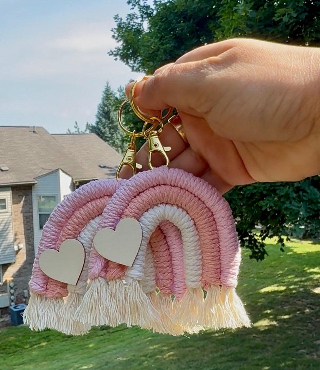 Handmade Macrame Rainbow Keyring | Cute Boho Keychain | Colorful ...