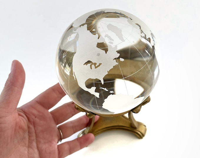 World Glass Ball Globe Office Paperweight on a Brass Stand - Etsy