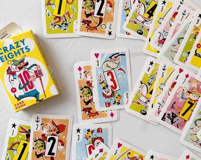 Vintage Crazy Eights Circus Playing Card Game Set | Complete Full Deck ...