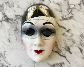 Clayart Hand Painted Venetian Happy Sad Clown Face Mask Sculpture ...