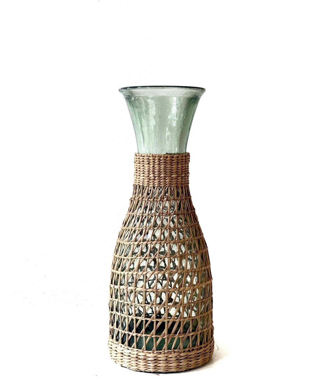 Boho Bohemian Tall Woven Straw Glass Flower Vase | Propagation Bud Vase ...