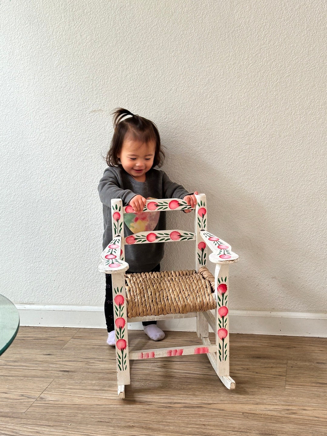 Hand Painted Children White Wooden Rocking Chair / Baby Nursery / Girl ...