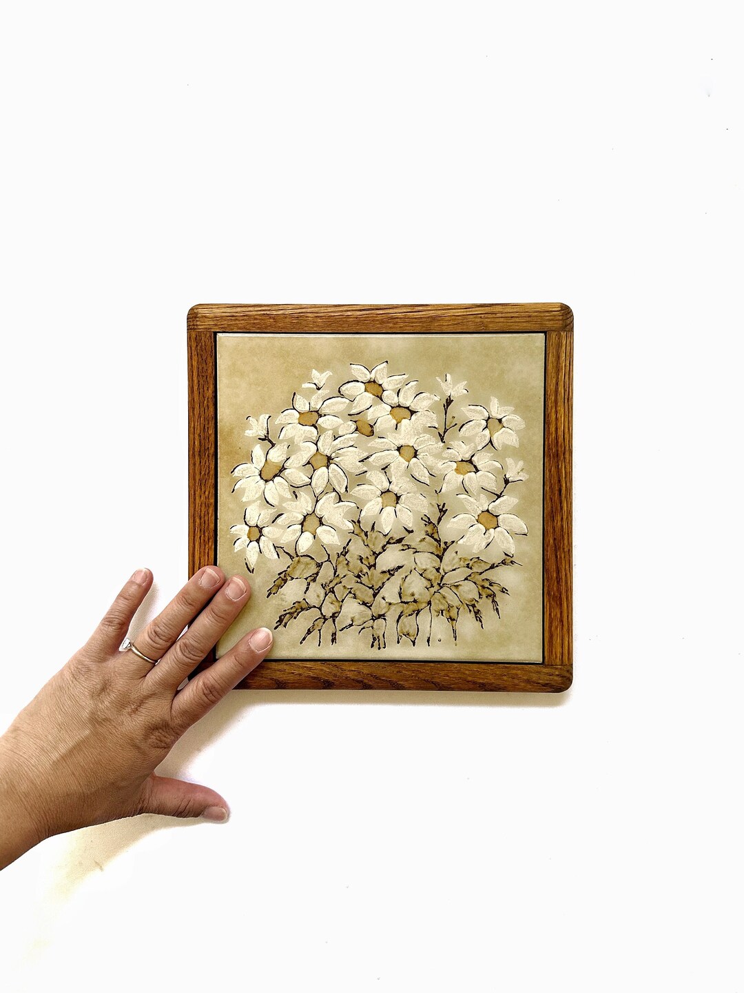 Large Hand Painted Wood Daisy Flower Ceramic Tile Trivet Hot Plate - Etsy