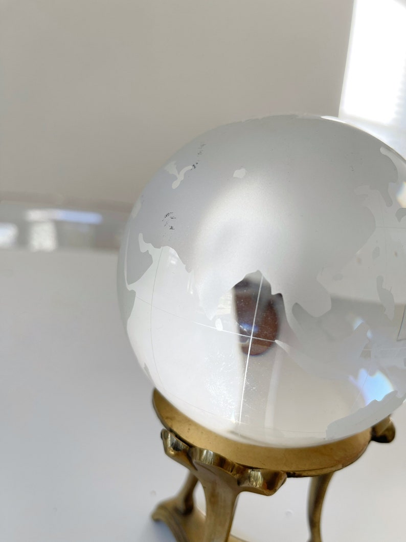 World Glass Ball Globe Office Paperweight on a Brass Stand - Etsy
