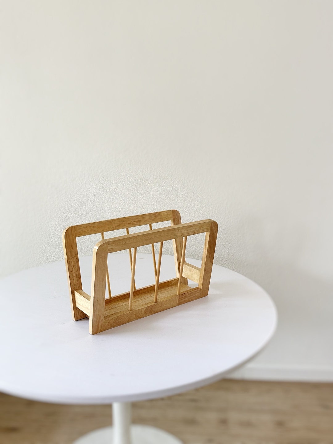 Mid Century Modern Wood Magazine Rack Holder With Spindle Bars - Etsy