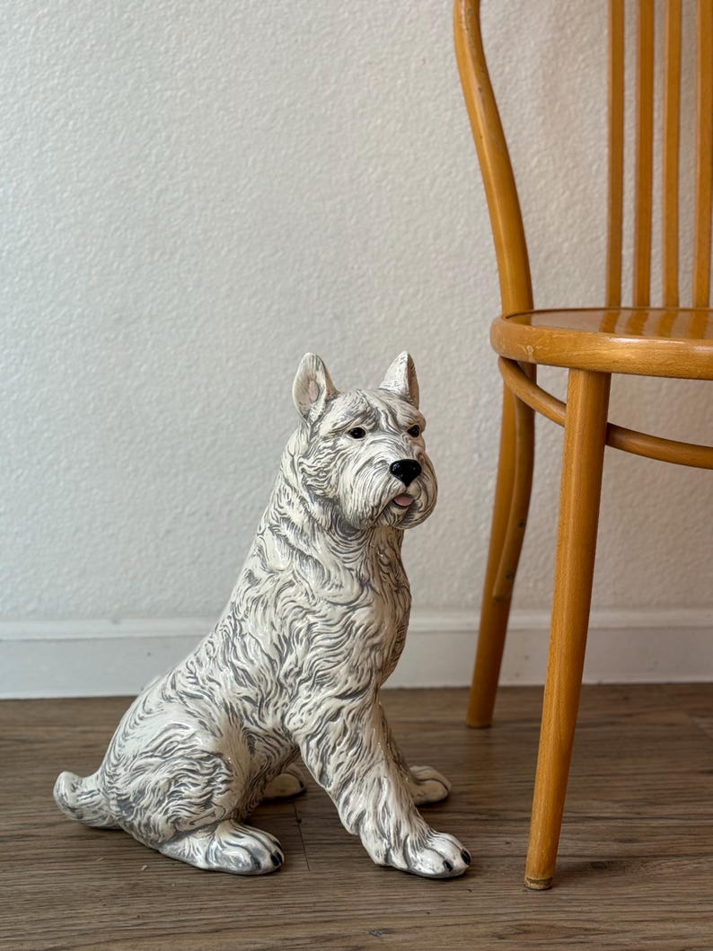 Vintage Large White Ceramic Schnauzer Dog Figurine Statue Hand Painted ...