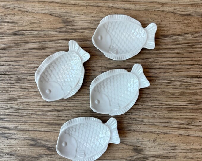Small White Ceramic Koi Fish Dish Set | Serving Sauce Condiment Plate ...