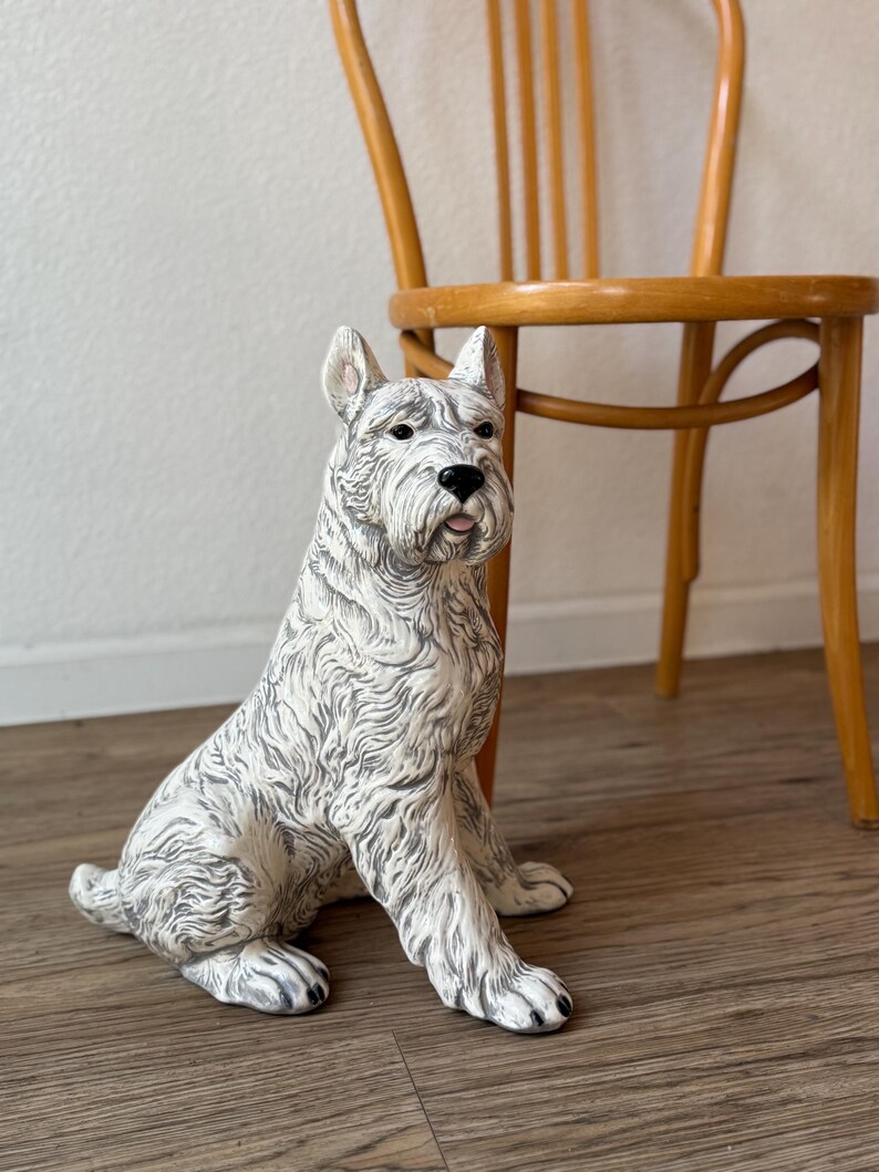 Vintage Large White Ceramic Schnauzer Dog Figurine Statue Hand Painted ...