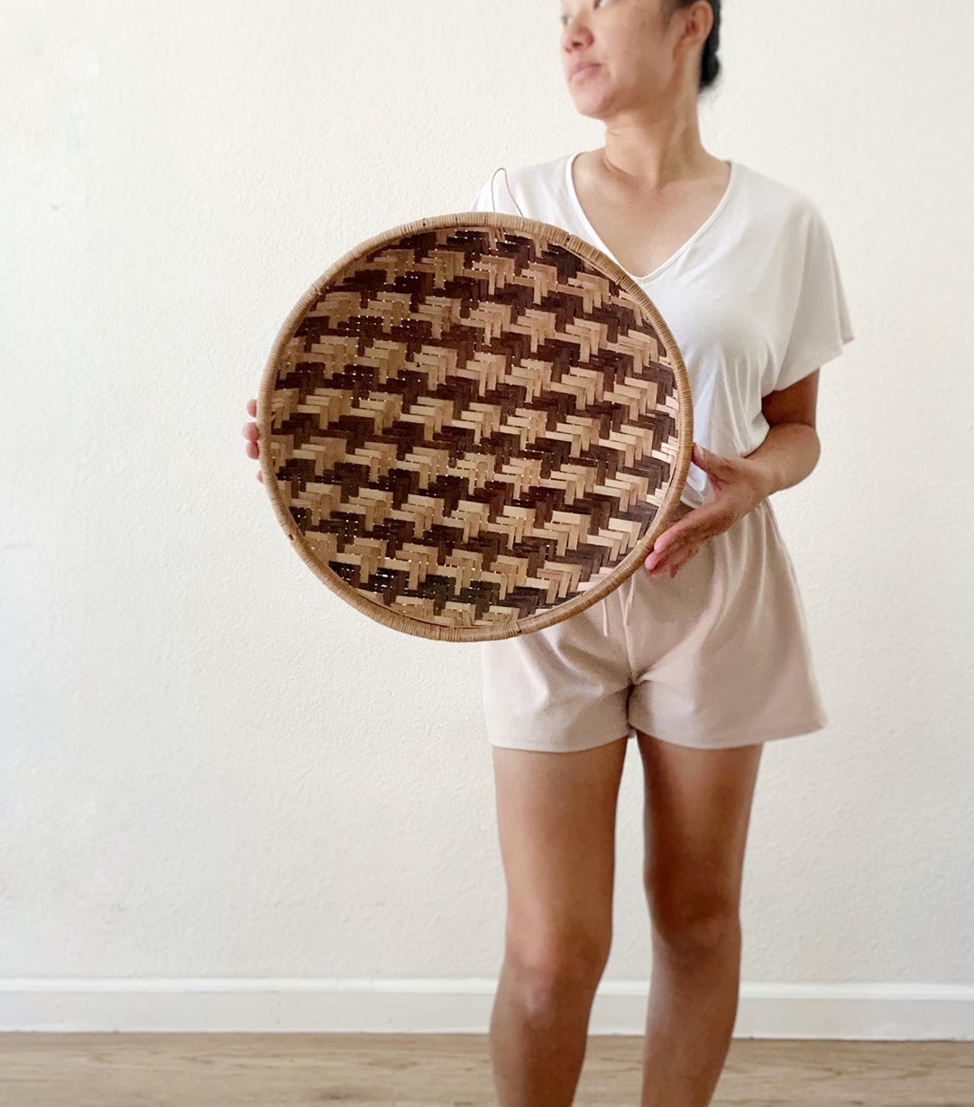 Large Round Shallow Bamboo Rattan Basket / Wall Hanging - Etsy