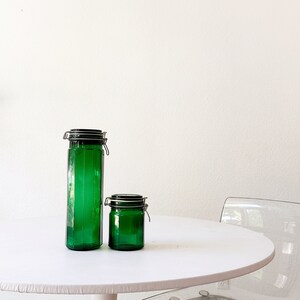 Hinged Vintage Emerald Green Glass Canister With Wire Bale Farmhouse ...
