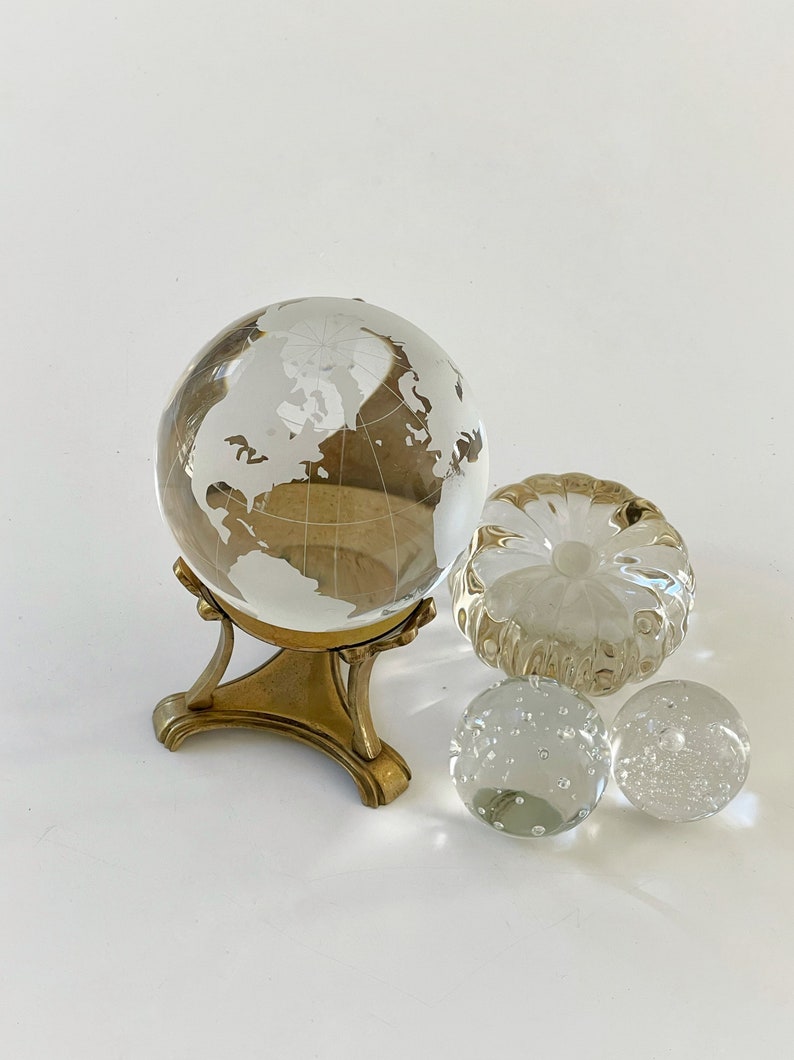 World Glass Ball Globe Office Paperweight on a Brass Stand - Etsy