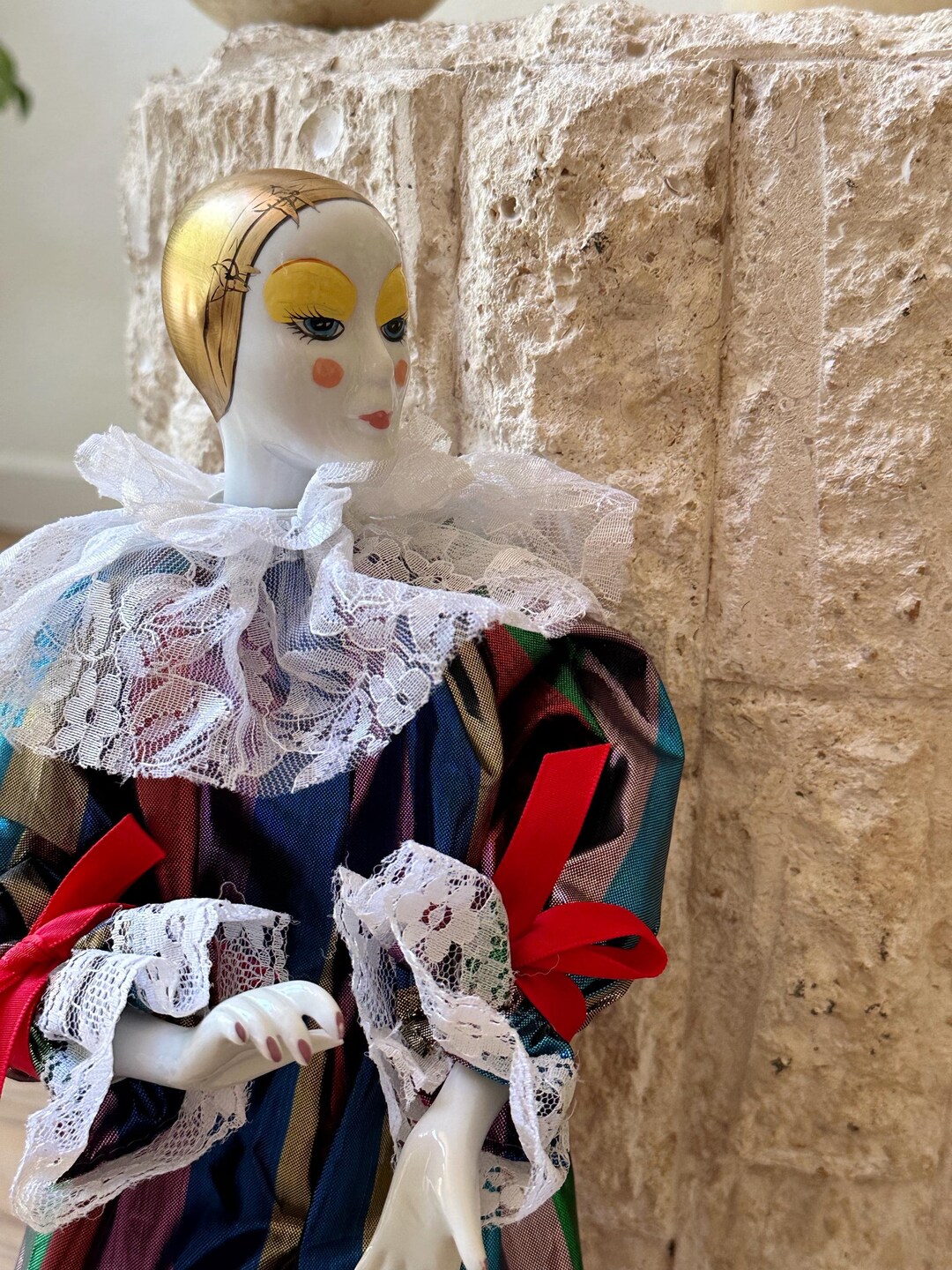 Porcelain Harlequin Clown Doll Figurine | Venetian Pierrot Masked Toy ...