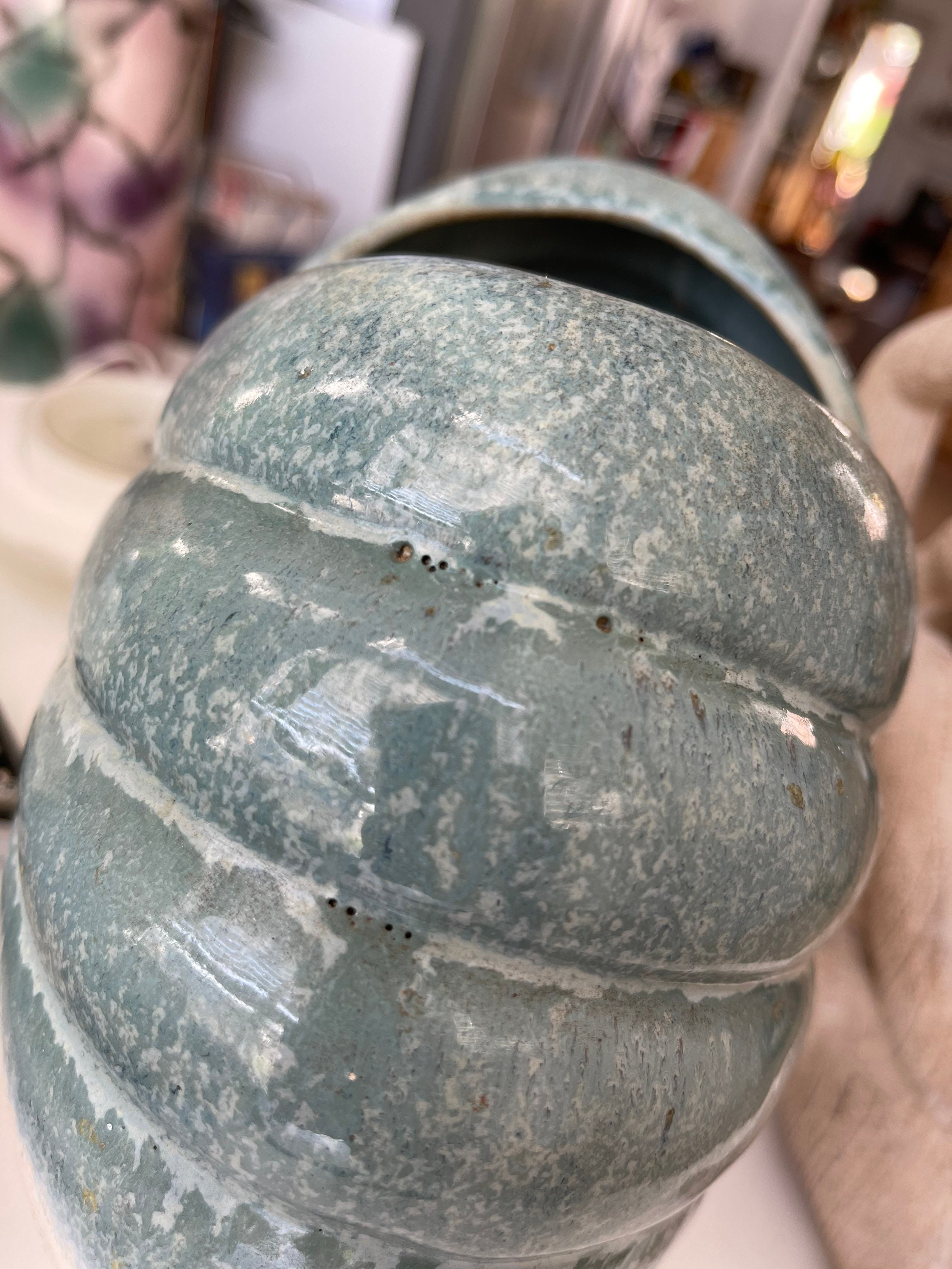 80s Style Blue Stoneware Pottery Vase / Flower Pot - Etsy