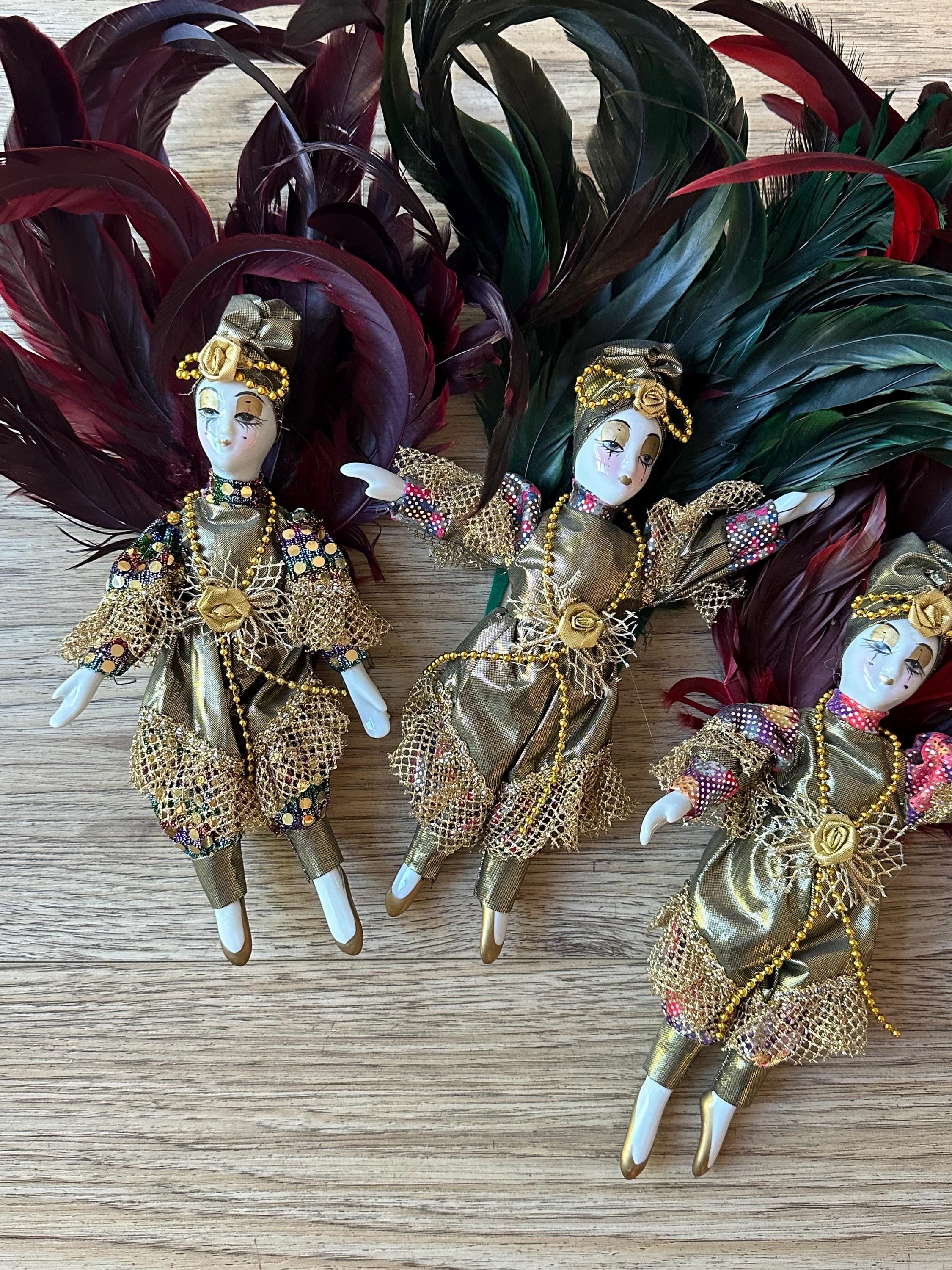 Porcelain Jester Harlequin Clown Doll Figurine Feathered | Venetian ...