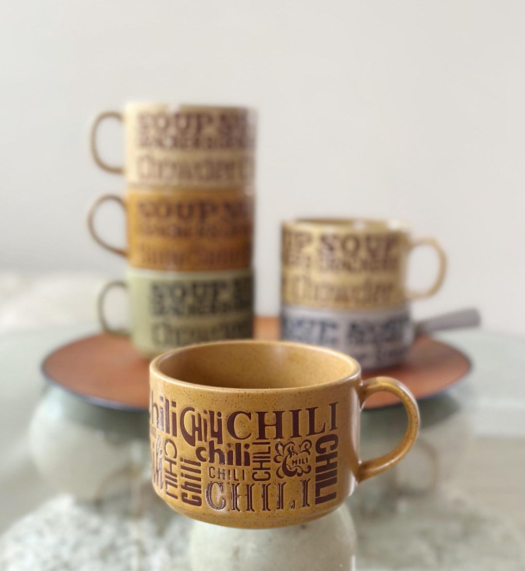 Vintage Stoneware Soup Bowl Mugs | Typography Soup Cracker Bowls With ...