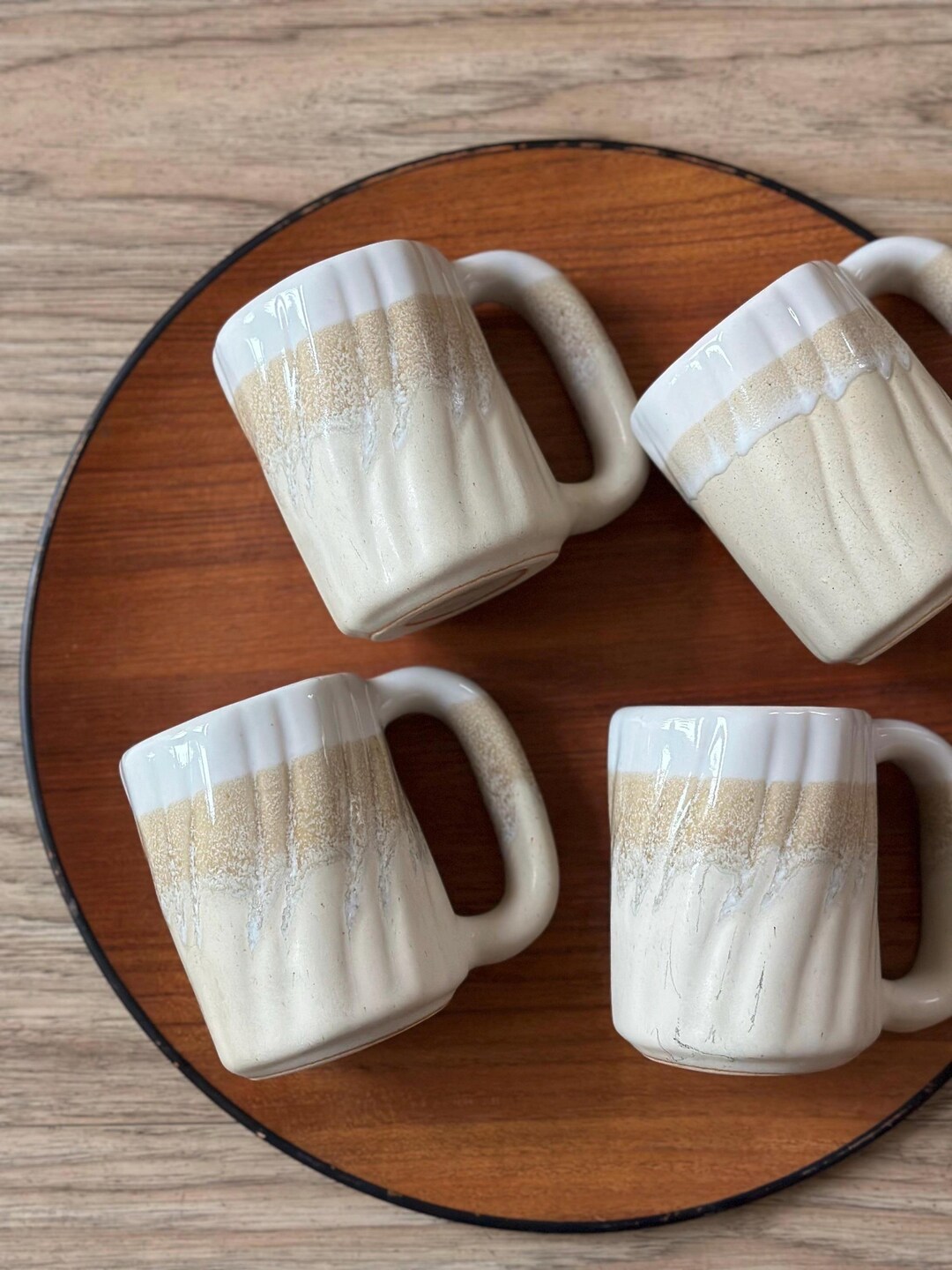 Set of Beige White Padilla Pottery Ceramic Coffee Mugs | Lava Drip ...
