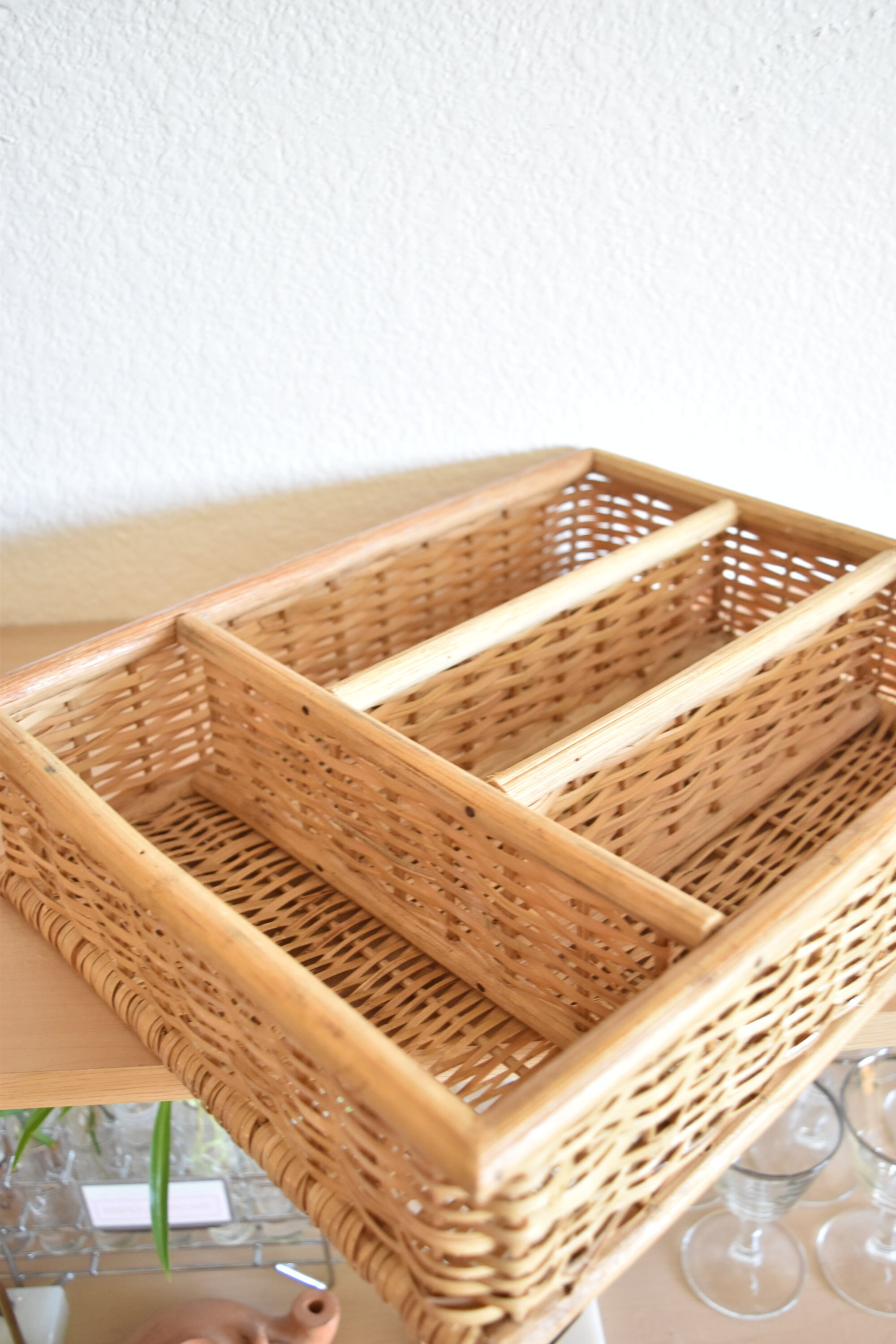 Office Mid Century Woven Rattan Wicker Office Paper File | Etsy