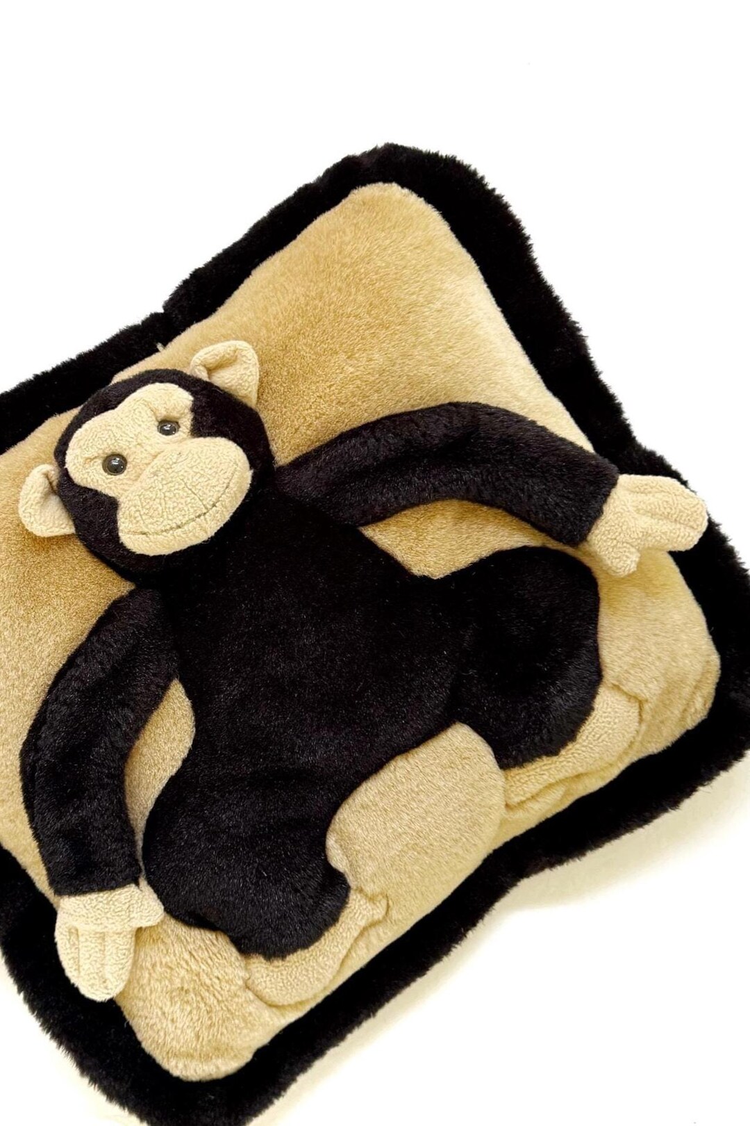 1990's Small Fuzzy Monkey Square Pillow Cushion | Kids Decorative Toss ...